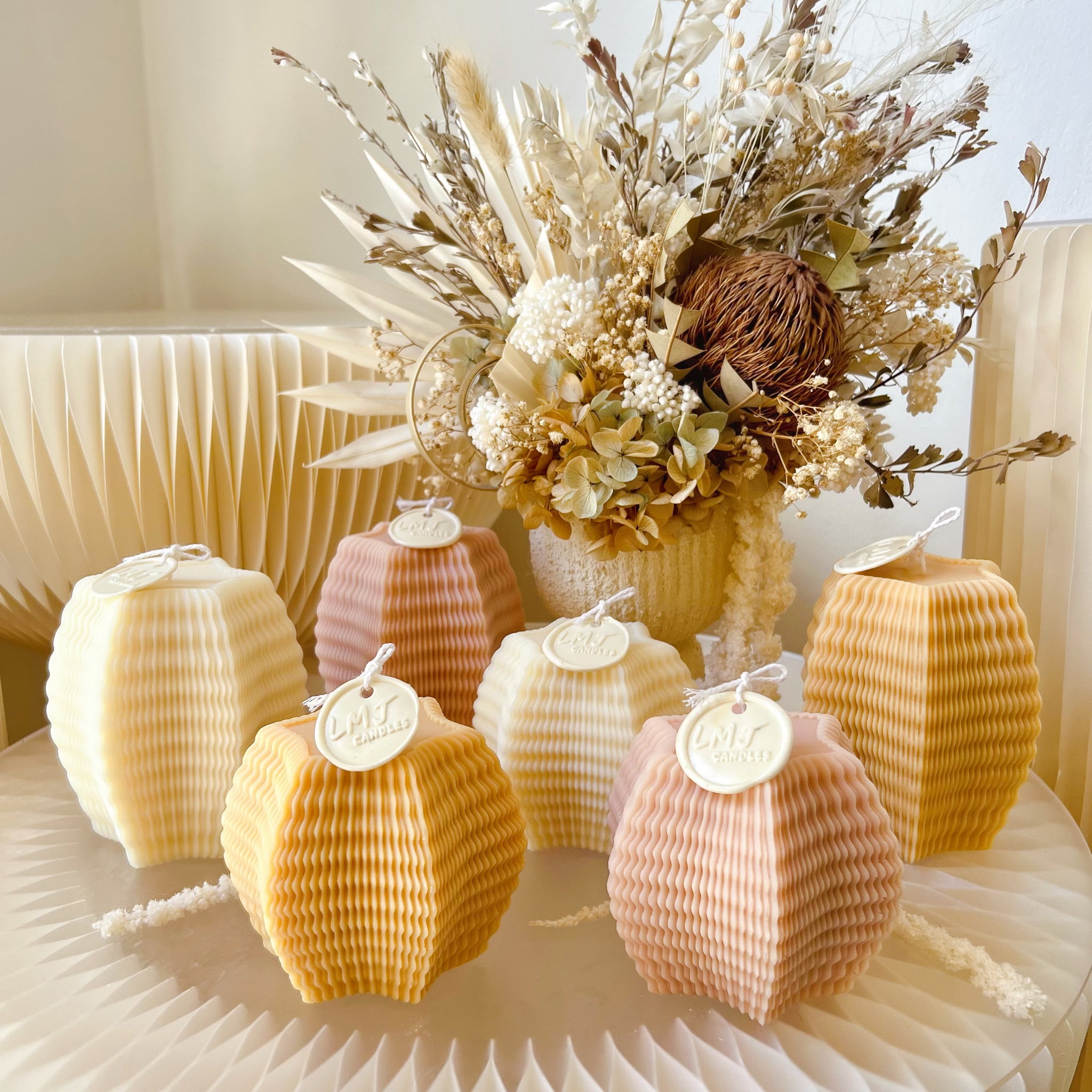 Ribbed Star Scented Pillar Candle - Modern Home Décor | LMJ Candles